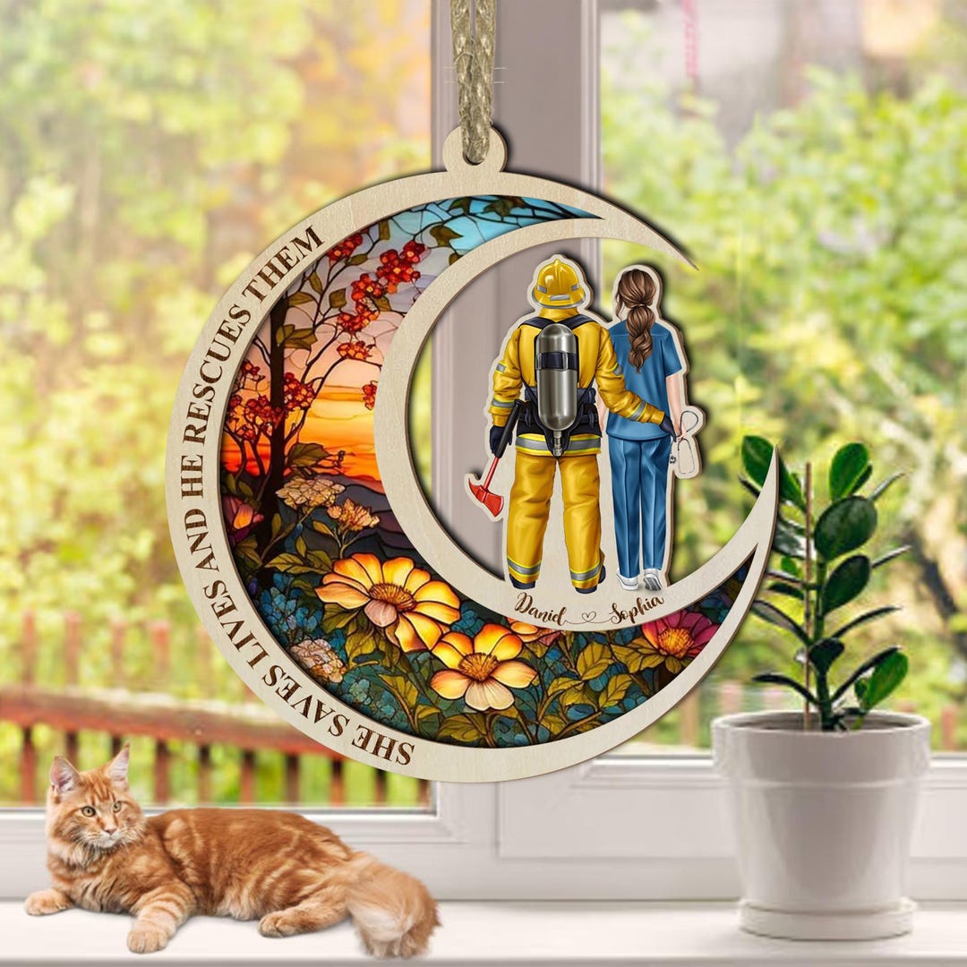 Personalized Firefighter and Nurse Couple 2 Layered Wooden Acrylic ...