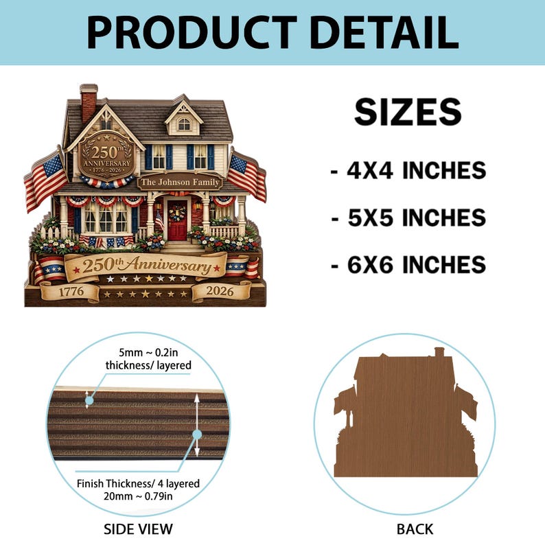 Personalized America 250th Anniversary House Wooden Block, 1776 2026 ...