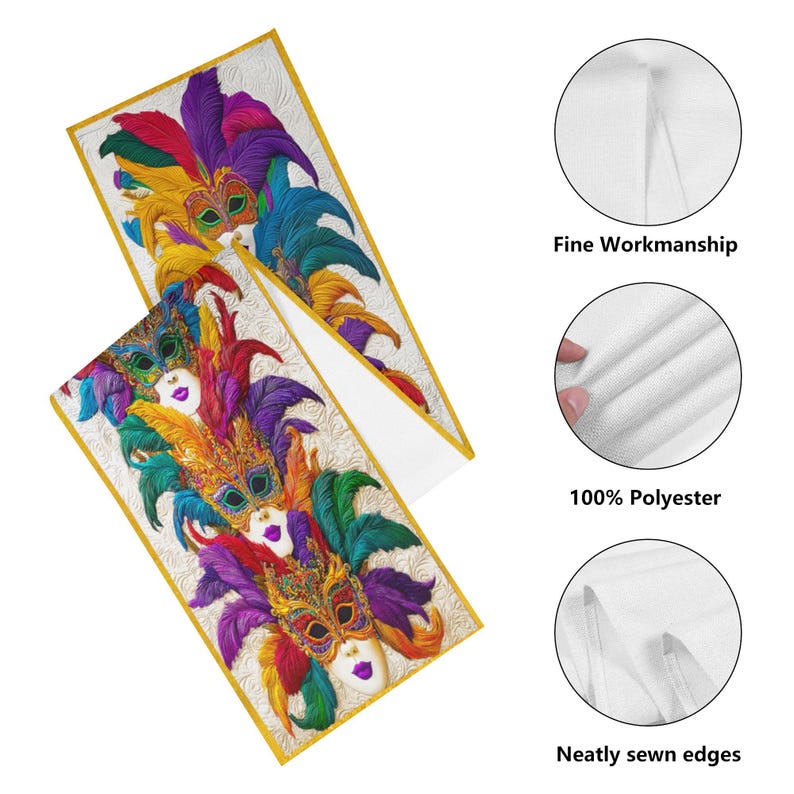 Mardi Gras Printed Table Runner, Carnival Mask Table Runner With ...