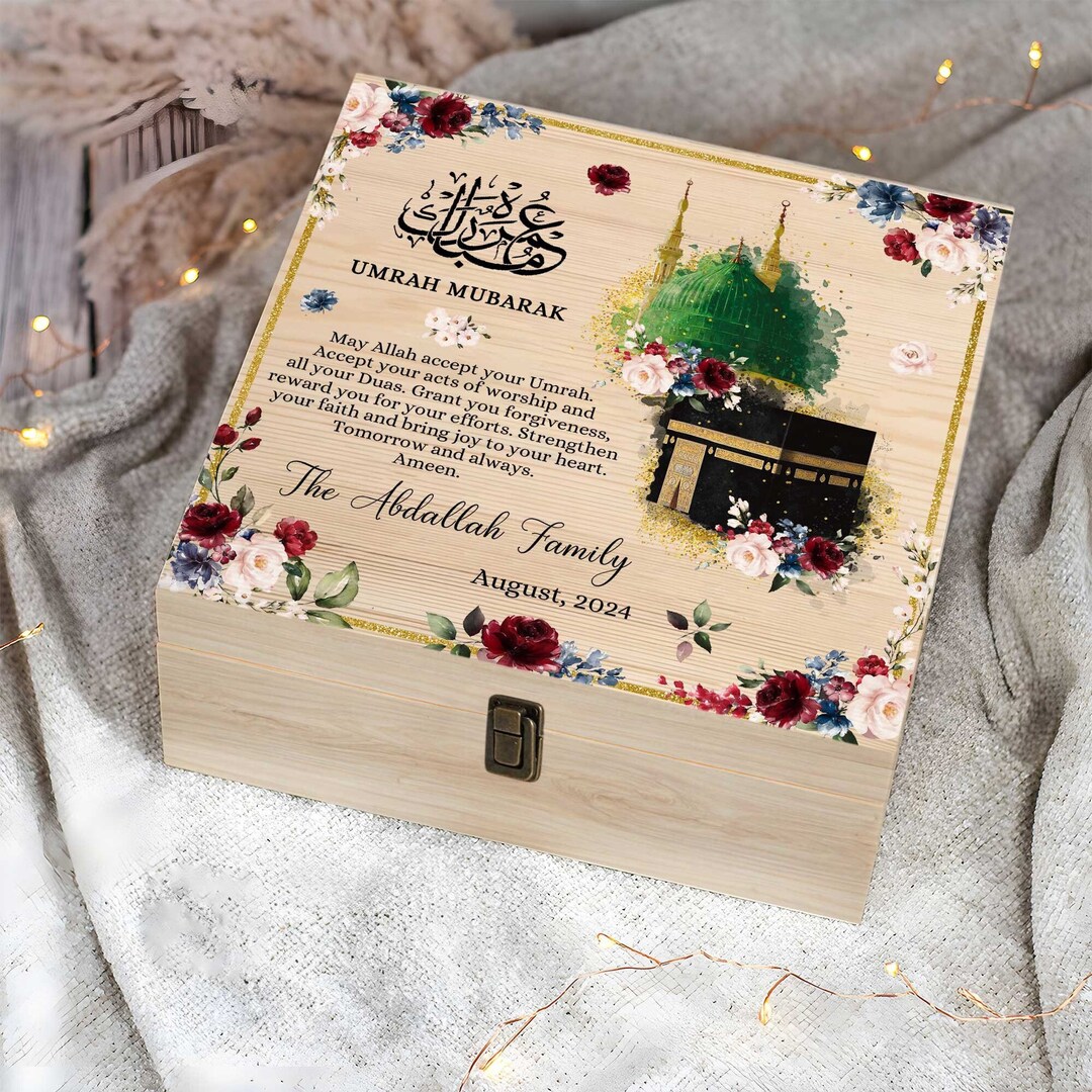 Personalized Umrah Mubarak Keepsake Box, Wooden Keepsake Box for Muslim ...