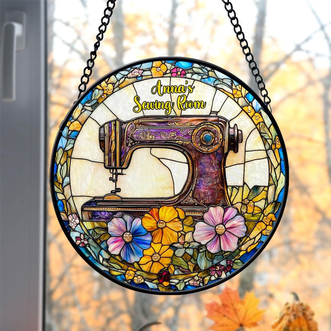 Personalized Sewing Faux Stained Glass, Sewing Machine Window Hanger ...
