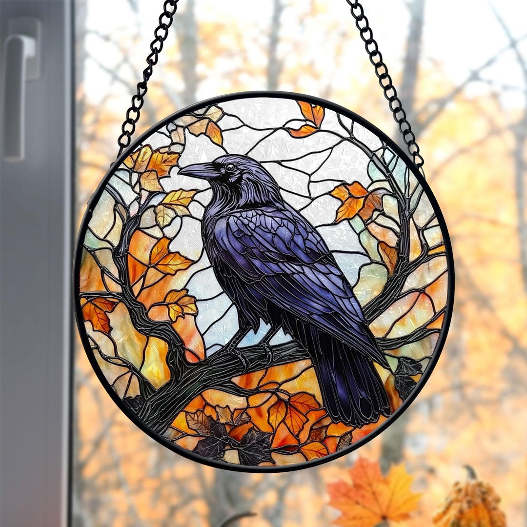 Raven Faux Stained Glass Suncatcher, Gothic Crow Window Hangings for ...