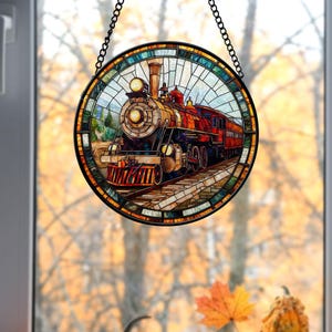 Train Faux Stained Glass Suncatcher, Train Window Hangings for Garden ...