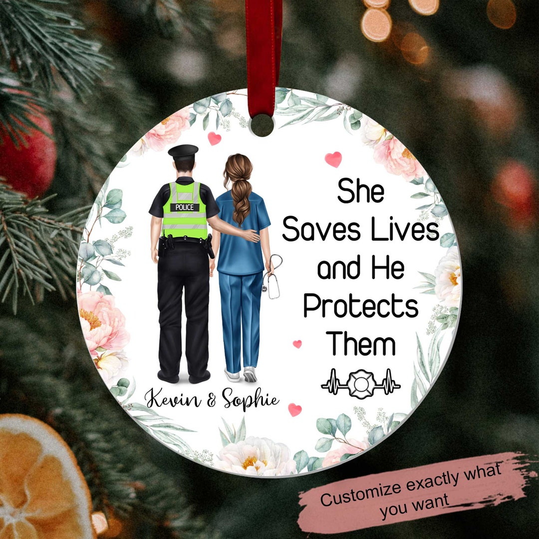 Personalized Police and Nurse Couple Ceramic Circle Ornament, Couple ...