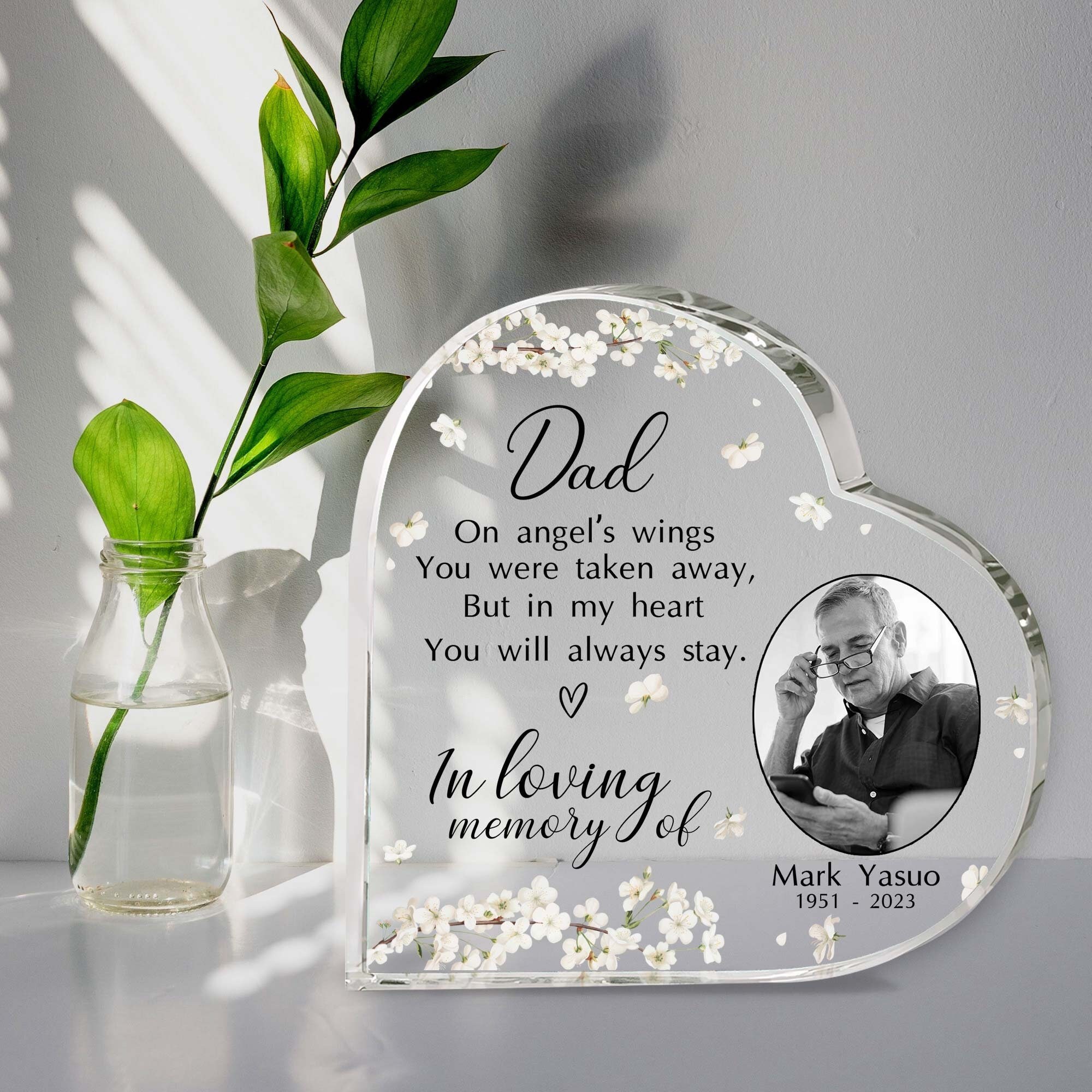 Personalized Photo Memorial Heart Acrylic Plaque, in Loving Memory ...