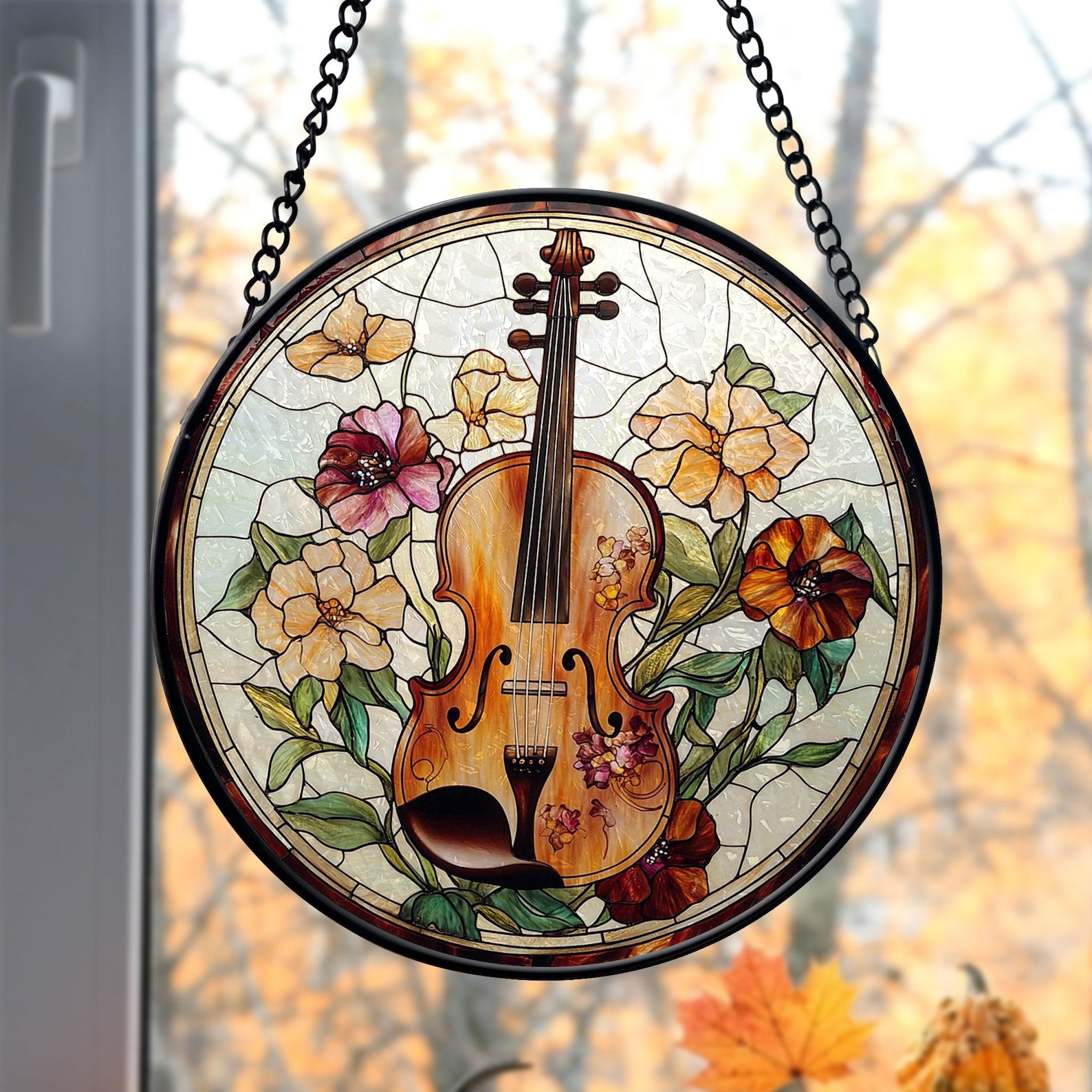 Faux Stained Glass Violin Suncatcher, Musical Instrument Stained Glass ...