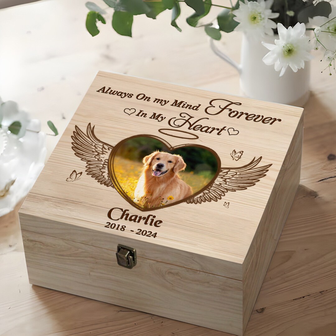 Personalized Pet Memorial Memory Keepsake Box, Wood Memory Box, Custom ...