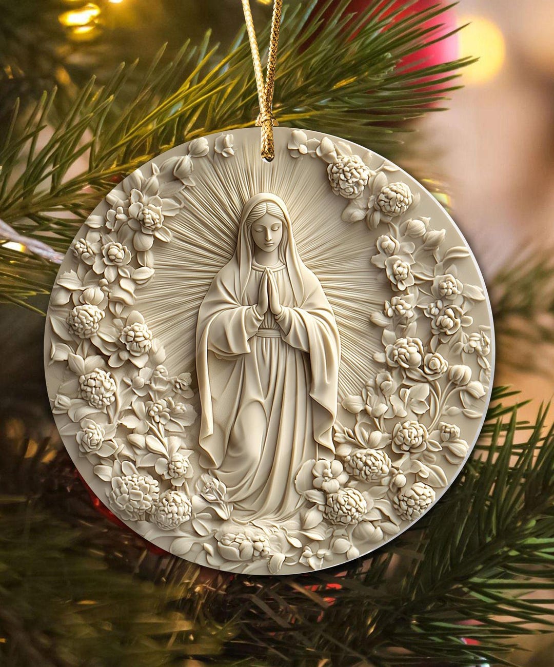 Virgin Mary Floral Acrylic Ornament, 2D Flat Catholic Christmas ...