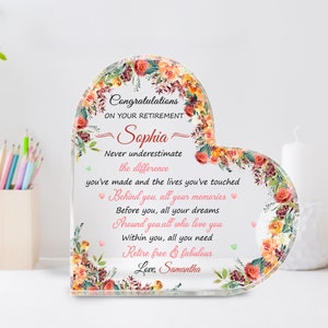 Personalized Retirement Heart Acrylic Plaque, Custom Retirement Gifts ...