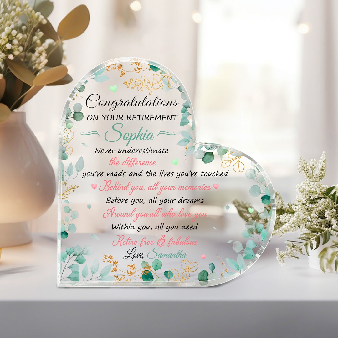 Personalized Retirement Heart Acrylic Plaque, Custom Retirement Gifts ...