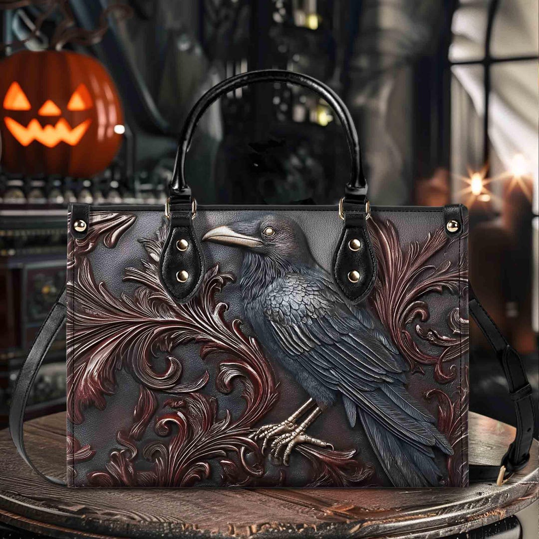 Raven PU Leather Handbag With Handle, Gothic Crow Bags, Halloween Gift ...