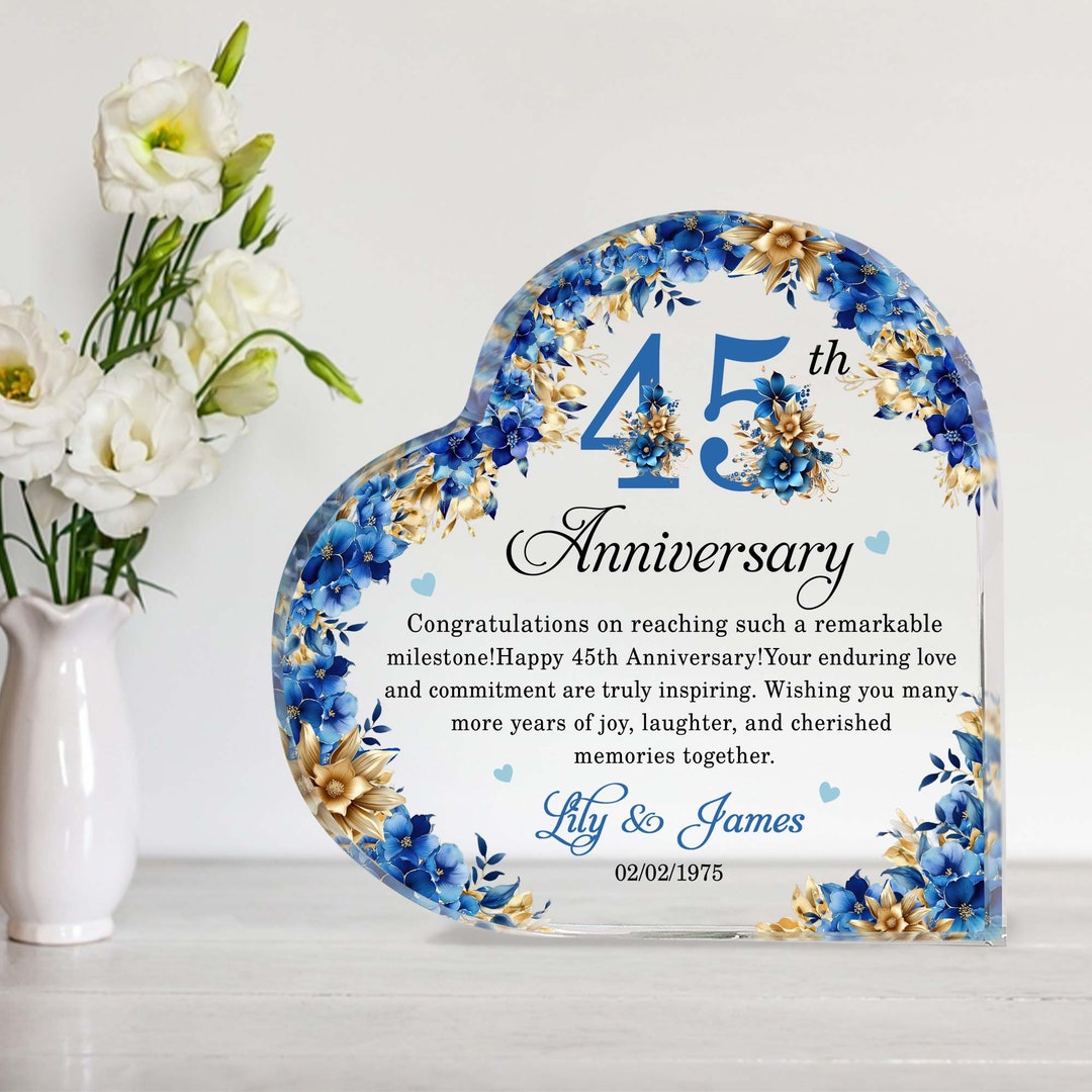 Personalized 45th Wedding Anniversary Heart Acrylic Plaque, 45 Years Wedding Gifts for Parents ...