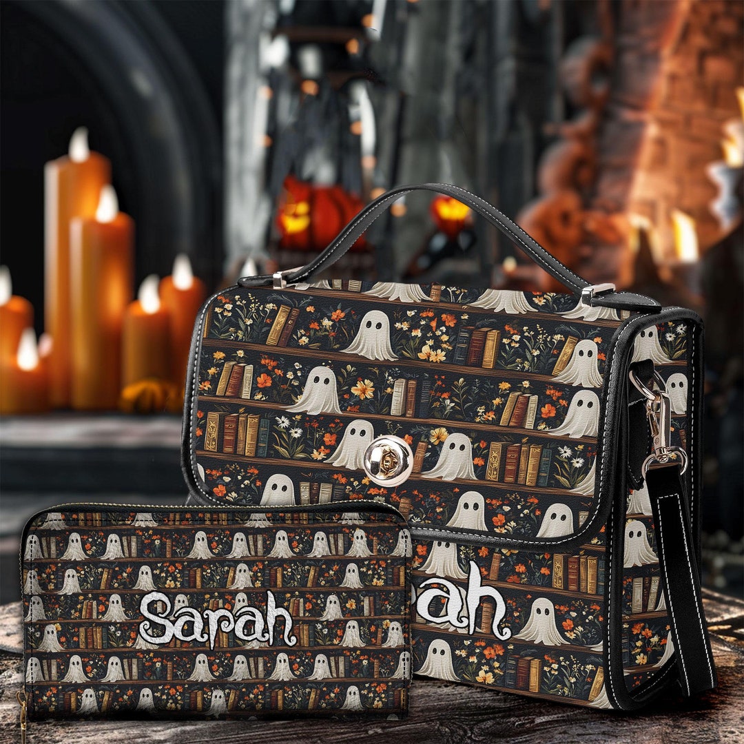 Personalized Boho Bookish Ghosts Leather Satchel Bag & Wallet, Ghost on ...