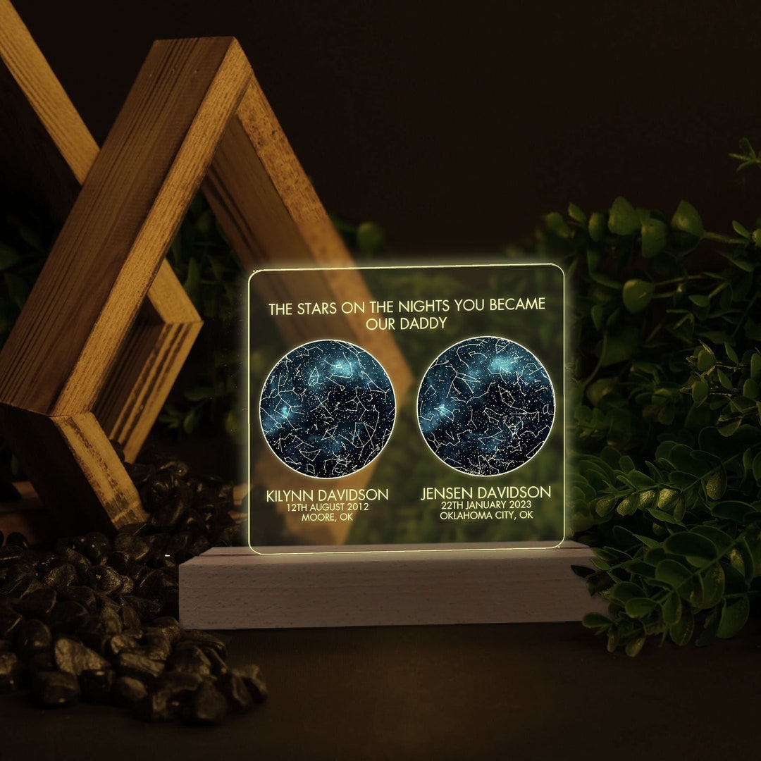 Custom Star Map 3D Multicolor Led Light Wooden Base, Custom Star Map ...