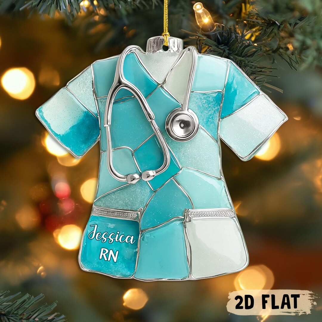 Custom 2D Flat Faux Sea Glass Theme Nurse Scrub Acrylic Ornament, 2D ...