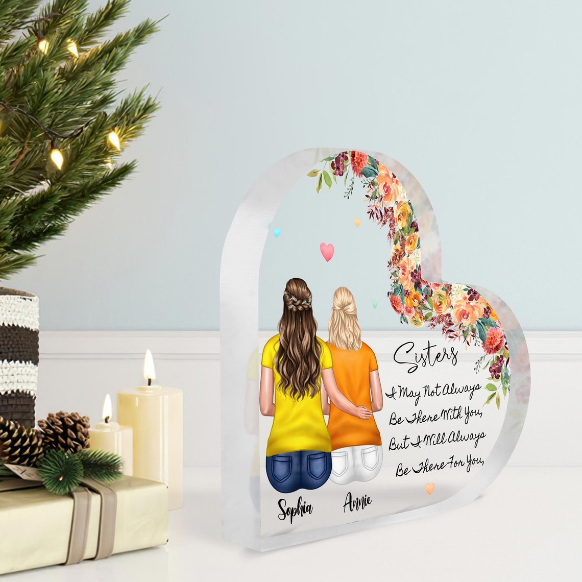 Personalized Sisters Portrait Heart Acrylic Plaque Sister - Etsy