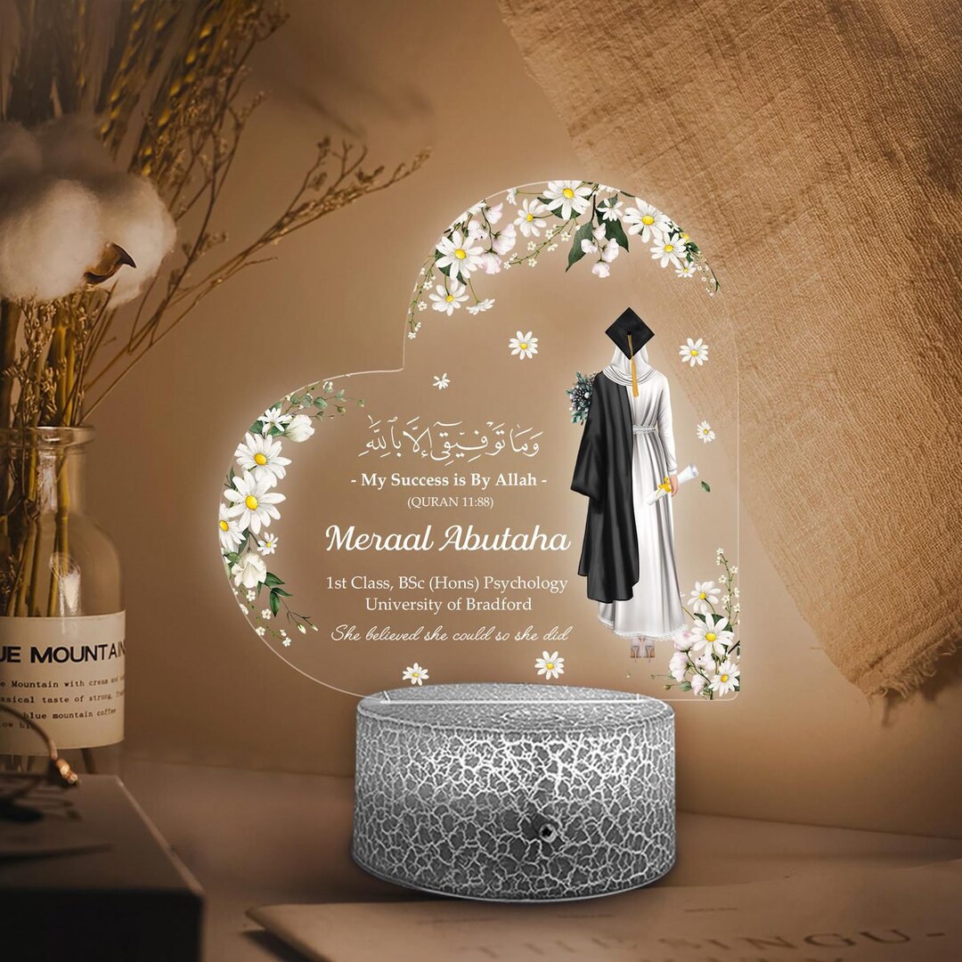 Personalized Muslim Graduation Print Heart Acrylic Lamp, Muslim ...