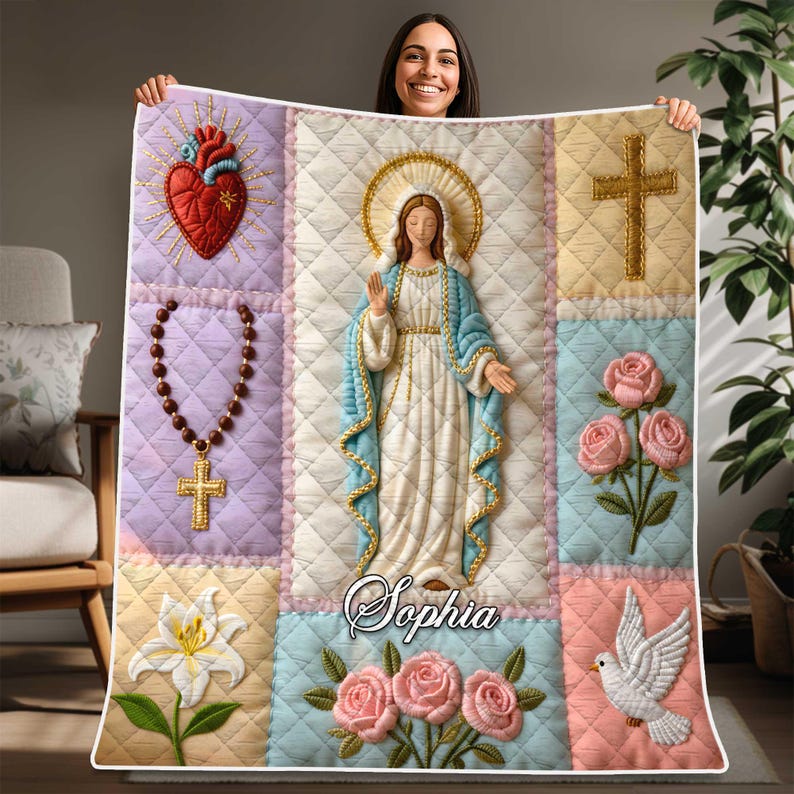 Custom Virgin Mary Quilt Blanket, Custom Religious Prayer Quilt ...