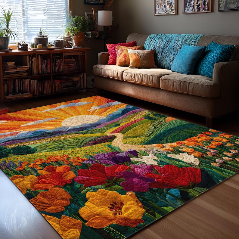 Sunrise Area Rug, Colorful Mountain Landscape Rug, Gift for Nature ...