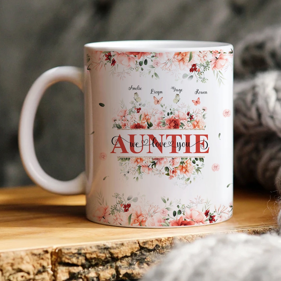 Personalized Auntie and Kids Names Ceramic Mug Custom Mug - Etsy