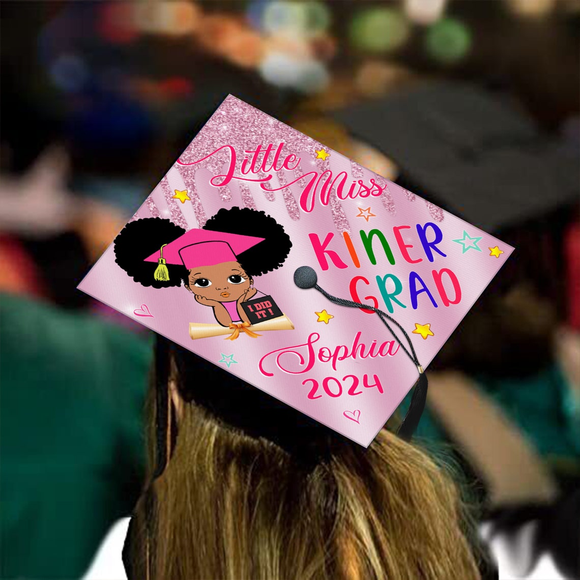 Personalized Black Kid Graduation Cap Topper, Kindergarten Nailed It ...