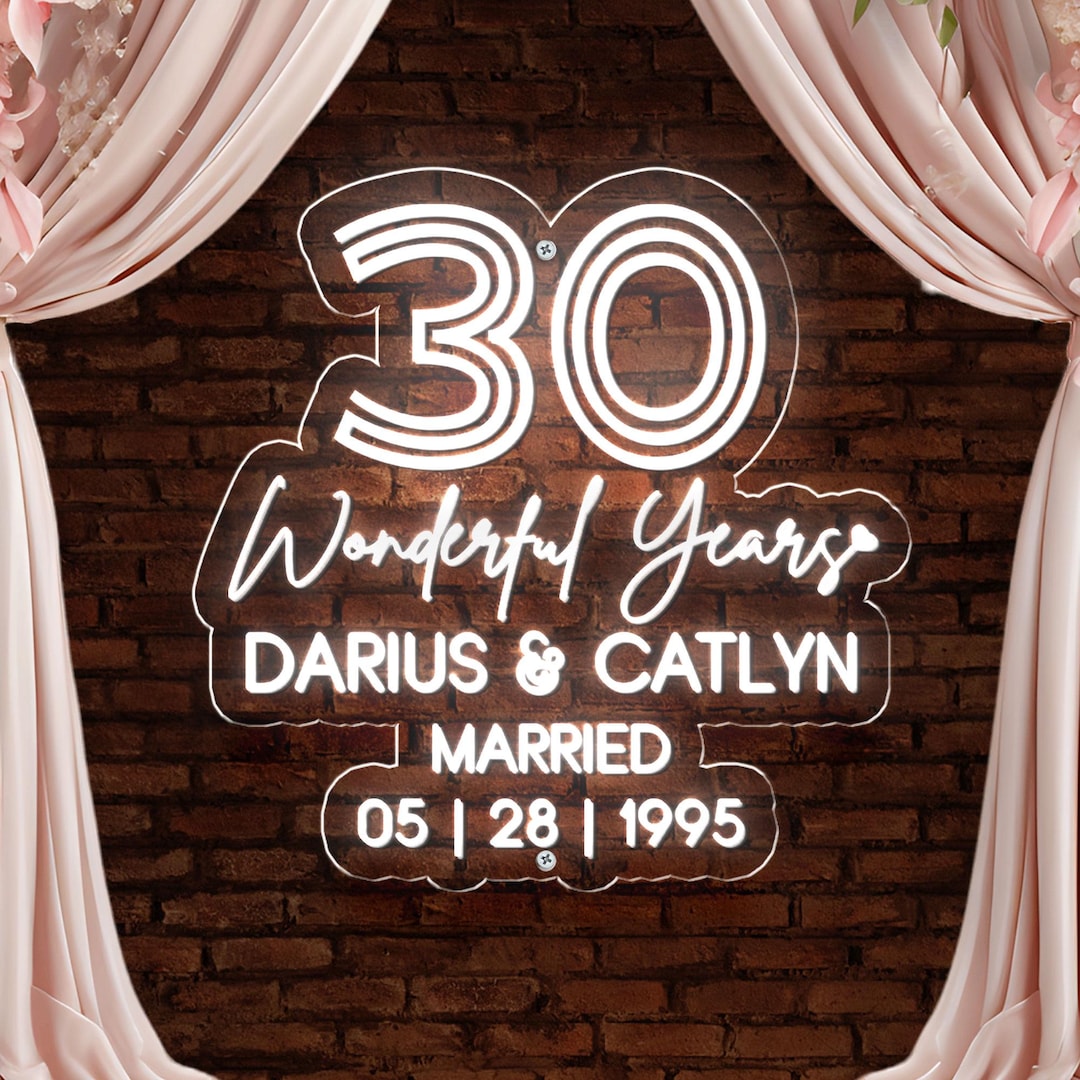 Personalized 30th Wedding Anniversary Neon Sign, 30 Pearl Wedding Neon ...