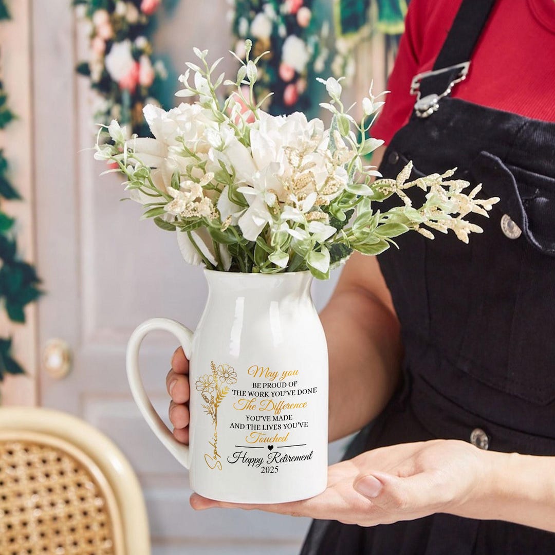 Custom Retirement Ceramic Flower Vase, Happy Retirement Flower Vase ...