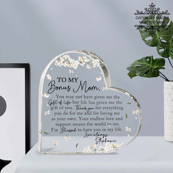 Personalized Stepmother Gift From Daughter to My Bonus Mom Heart Acrylic Plaque Mothers Day Gift Gift for Step Mom Gifts for Stepmom Etsy UK