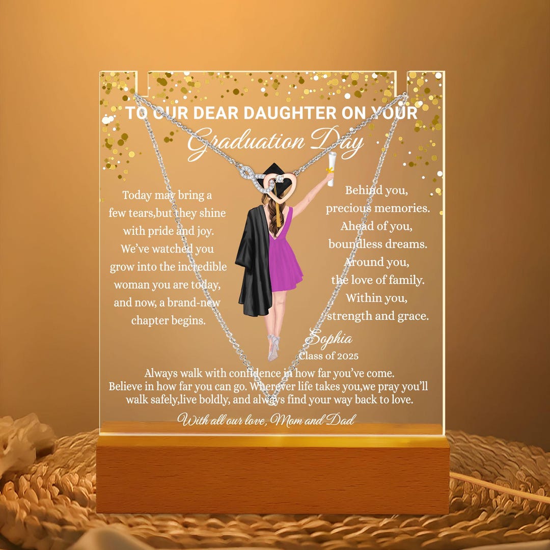 Custom Graduation LED Light Plaque & Infinity Necklace, Graduation Gift ...