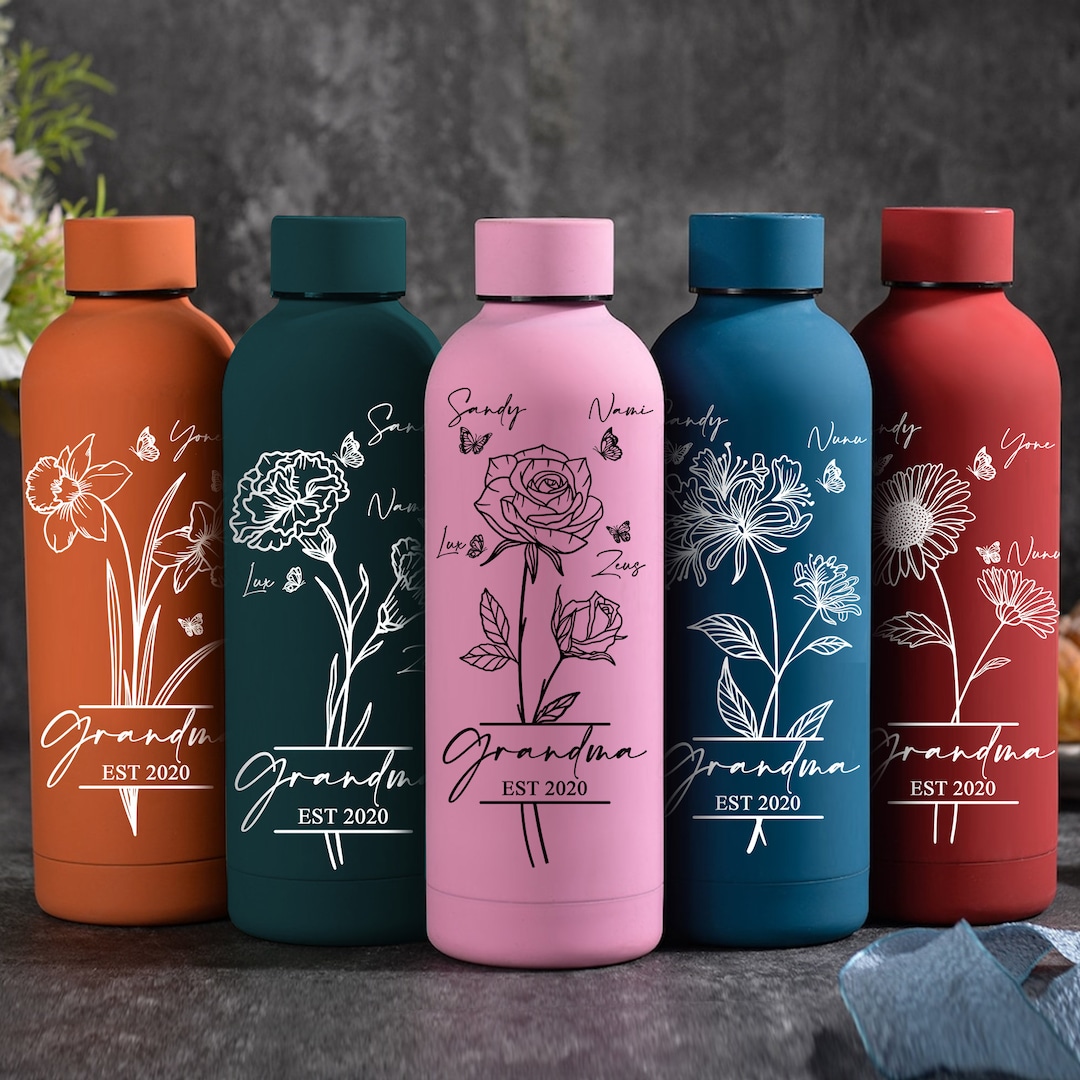 Personalized Grandma With Grandkids Name 17 Oz Water Bottle, Custom ...