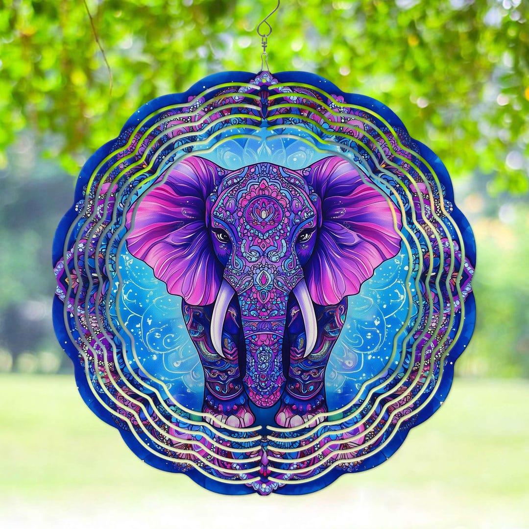 Mandala Elephant Wind Spinner, Mandala Elephant Yard Decor, Boho Wind ...