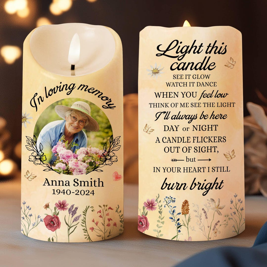 Personalized Photo Memorial Led Candle, Memorial Candle for Loss of ...