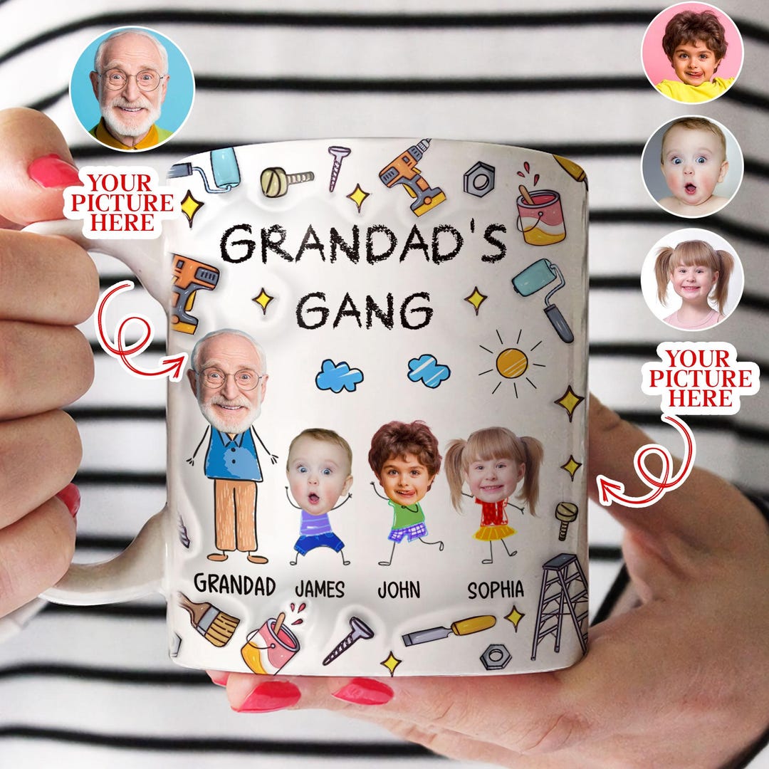 Personalized Grandad’s Gang Mug, Custom Photo Mug With Grandkids’ Faces ...