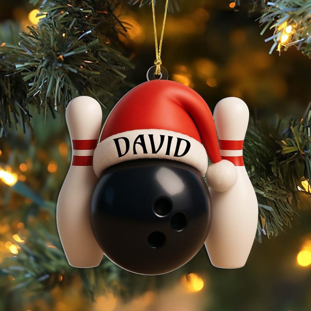 Personalized 2D Flatted Xmas Bowling Ball Ornament, Custom Name Bowling ...