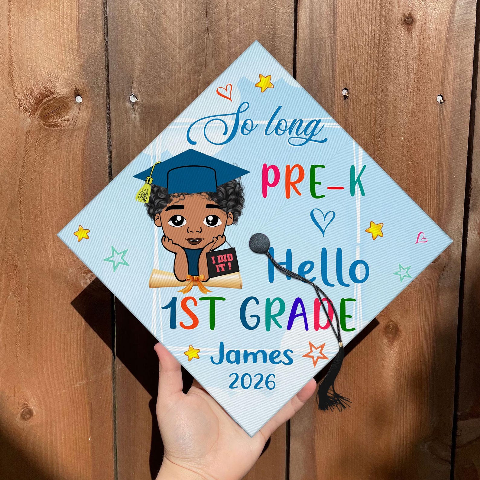 Personalized Black Kid Graduation Cap Topper, Kindergarten Nailed It ...