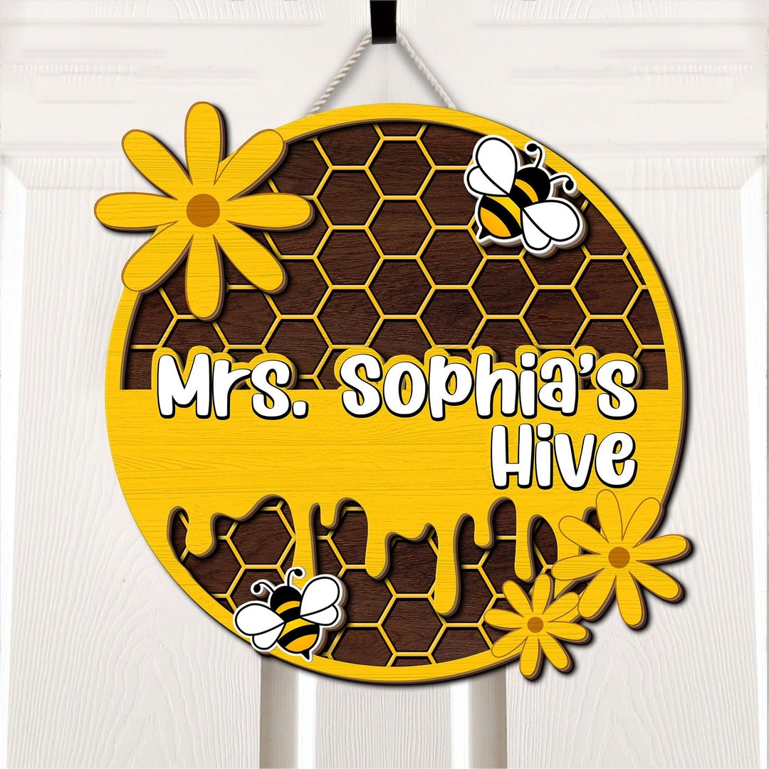 Personalized Teacher Bee Hive Classroom Door Sign, Welcome Back to ...