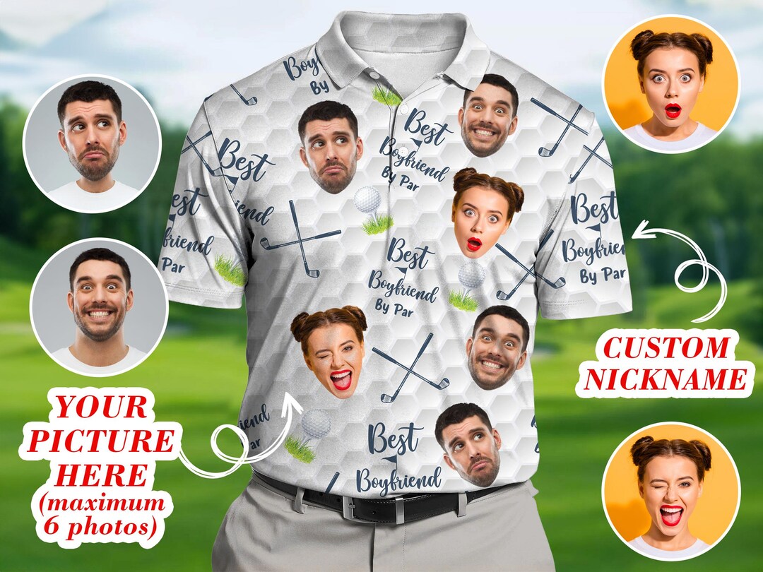 Custom Face Couple Photo Polo Shirt, Personalized Golf Player Shirt ...