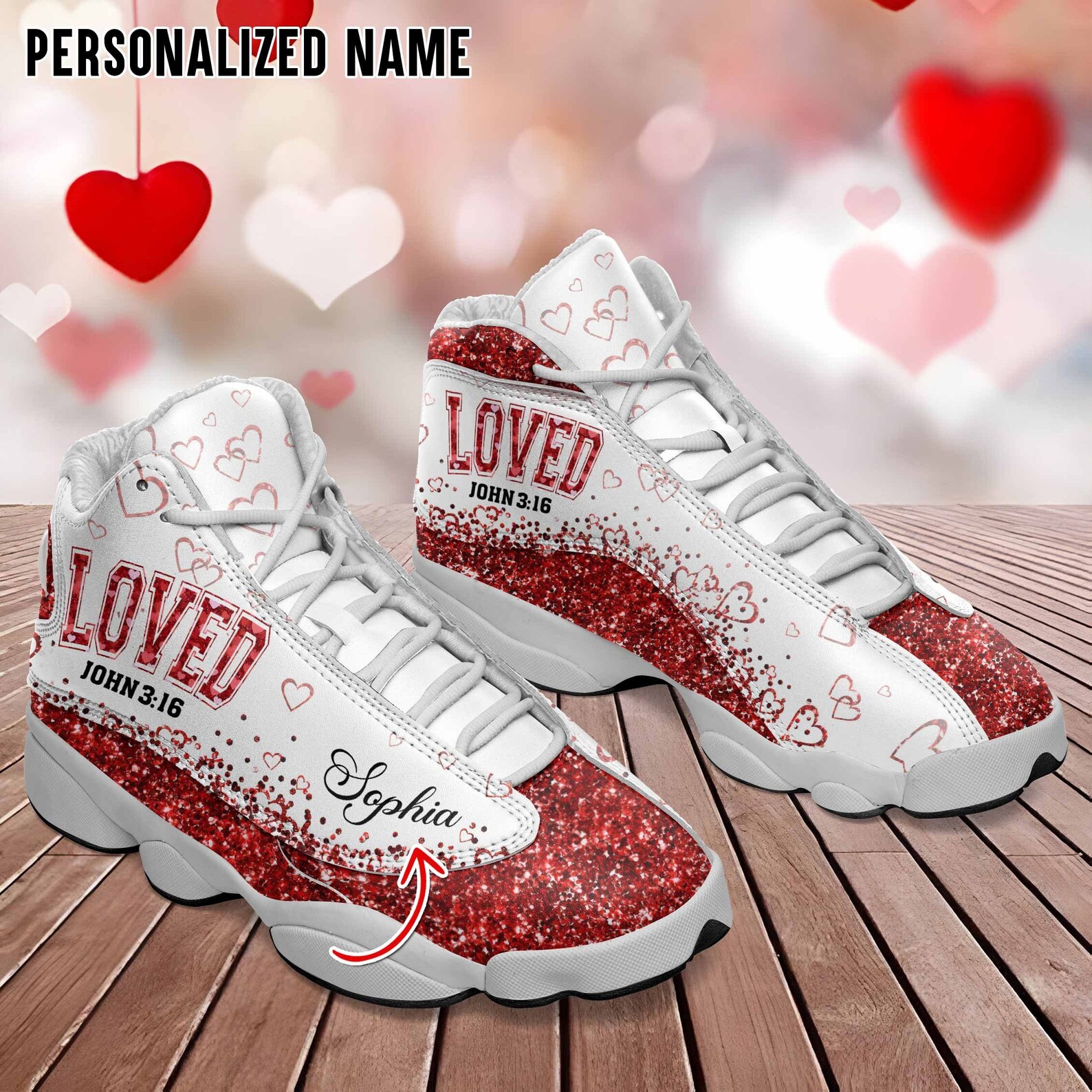 Personalized Loved John 3:16 Jesus Shoes, Jesus Valentines Sneaker ...