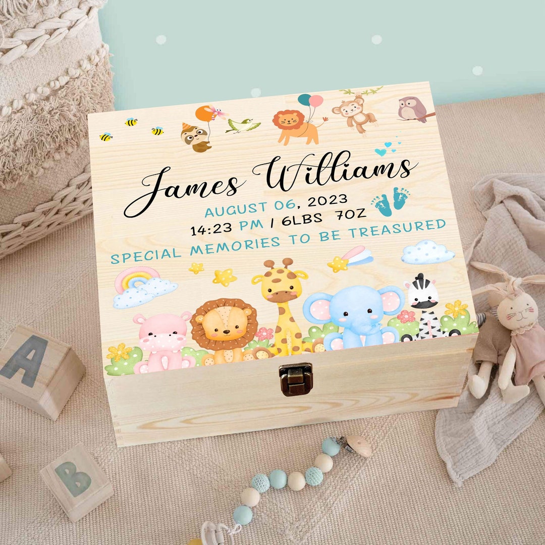 Personalized Baby Memory Keepsake Box, Wooden Keepsake Box for Newborn Baby, Cute Animal Wooden ...
