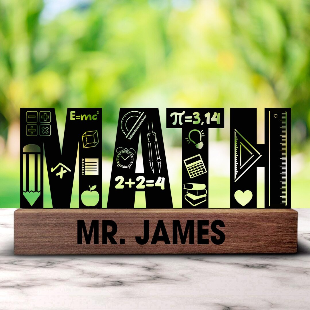 Personalized Math Teacher Desk Plate Metal With Wooden Base ...