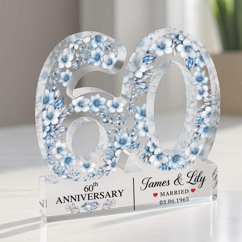 Personalized 60th Wedding Anniversary Gift Acrylic Block, 60th Diamond ...
