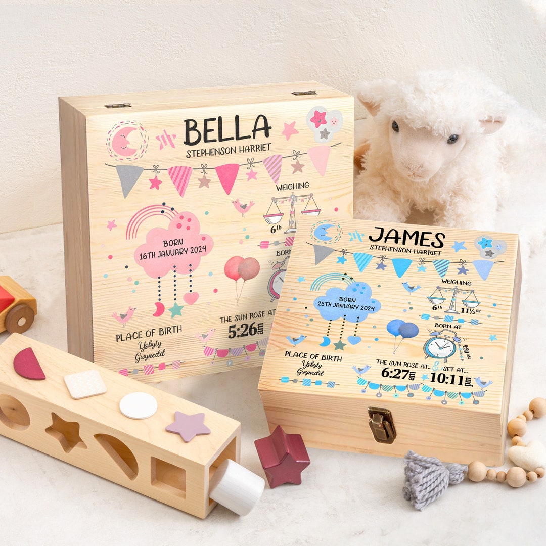Personalized Baby Memory Keepsake Box, Wooden Keepsake Box for Newborn Baby, Cute Wooden Box for ...