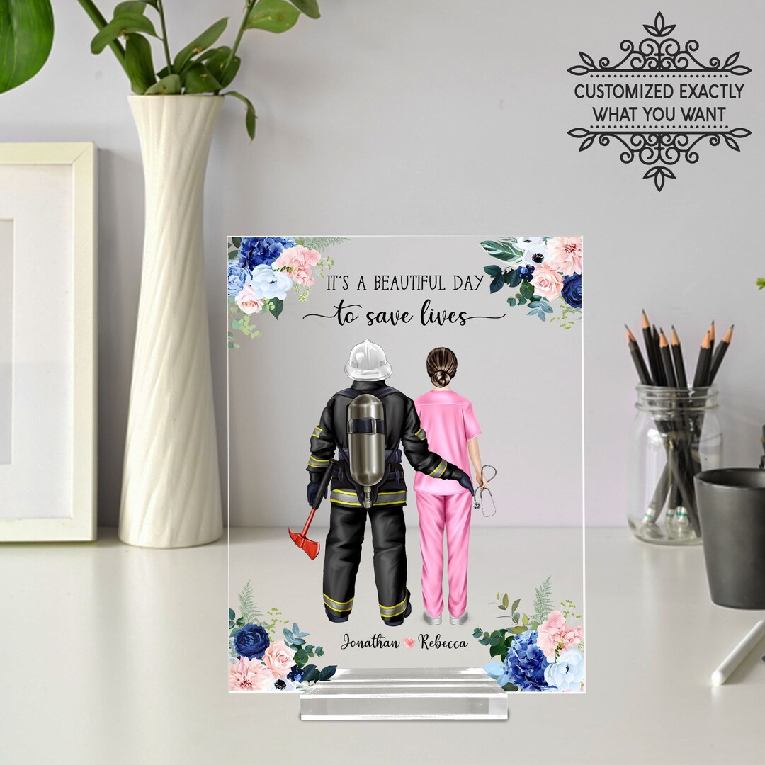 Personalized Firefighter and Nurse Couple Acrylic Plaque, Couple ...