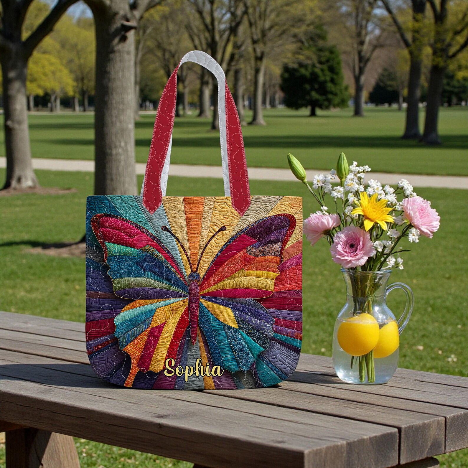 Custom Quilted Butterfly Tote Bag – Colorful Butterfly Design Bag ...
