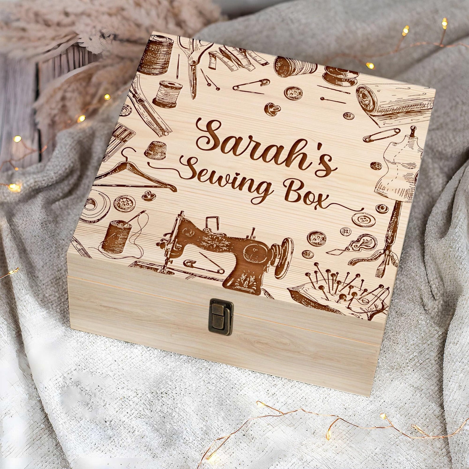 Personalized Sewing Machine Wood Box, Custom Seamstress Gift, Sewing ...
