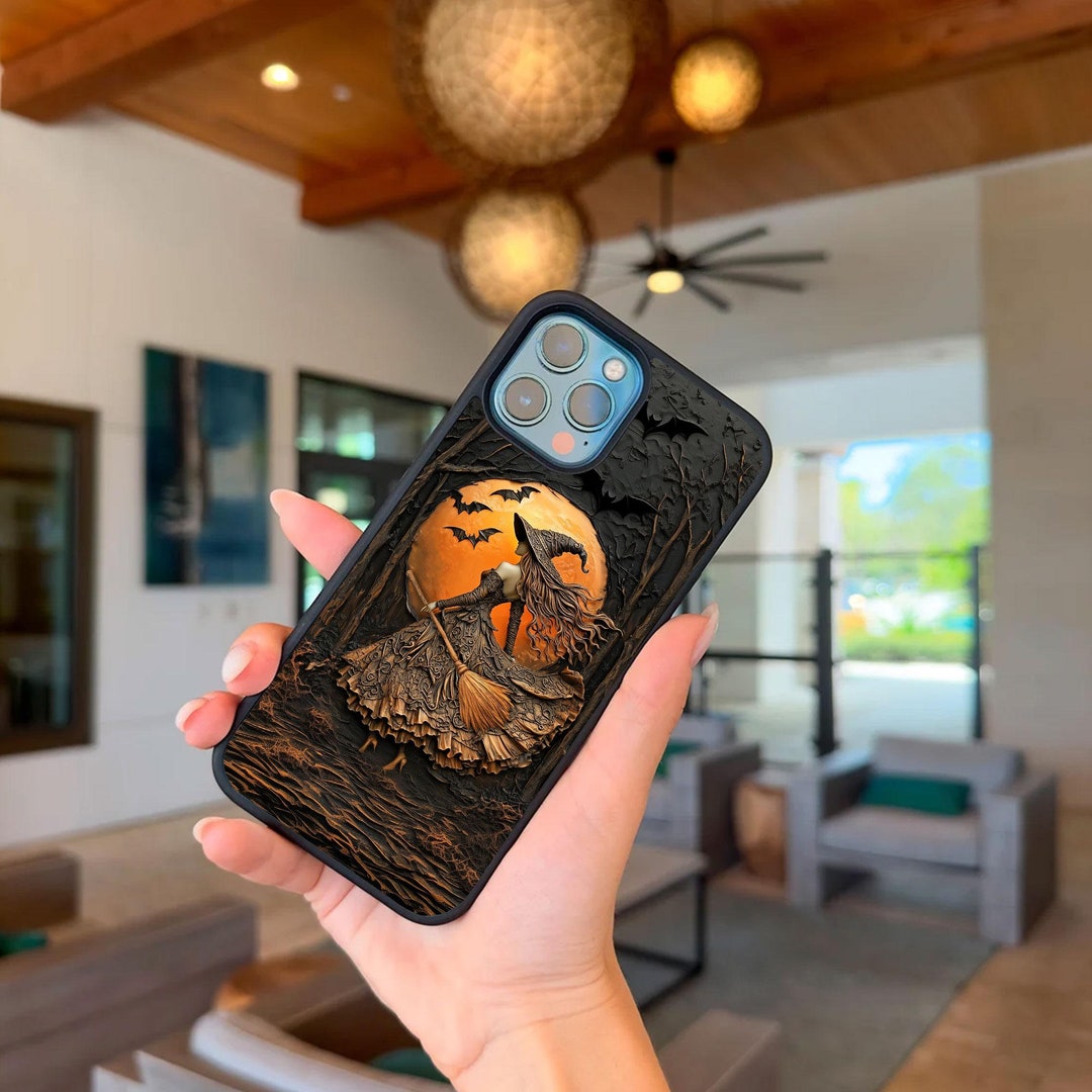 Witch Printed Art Phone Case, Spooky Halloween Phone Case, Trick or ...