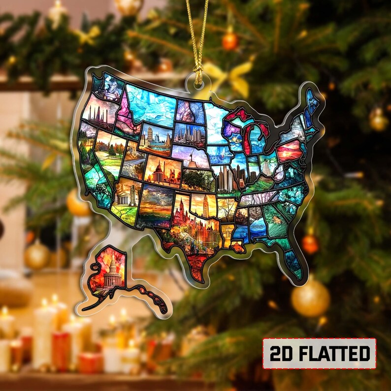 2 Flatted USA States Map Acrylic Suncatcher, Style United States ...