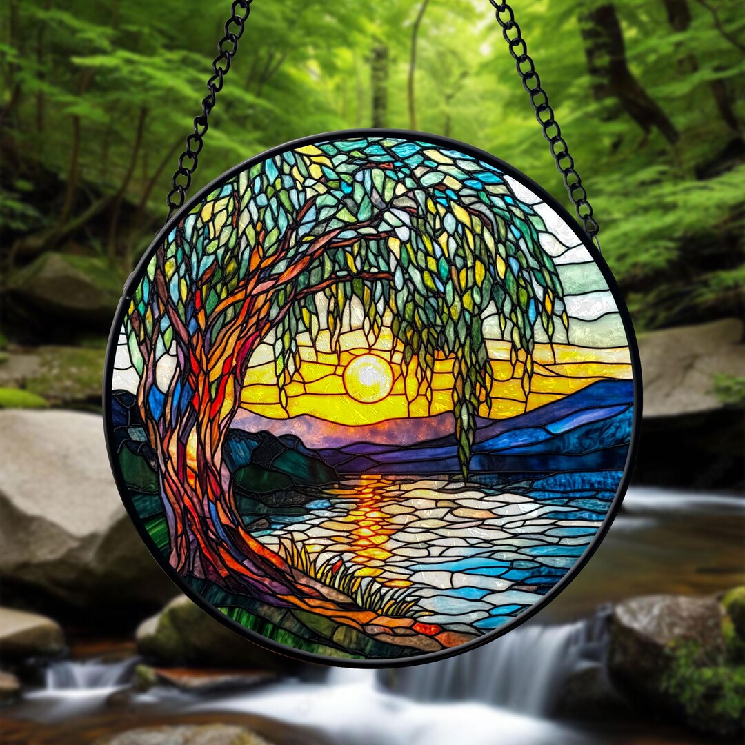 Weeping Willow Faux Stained Glass Suncatcher, Window Hangings for ...