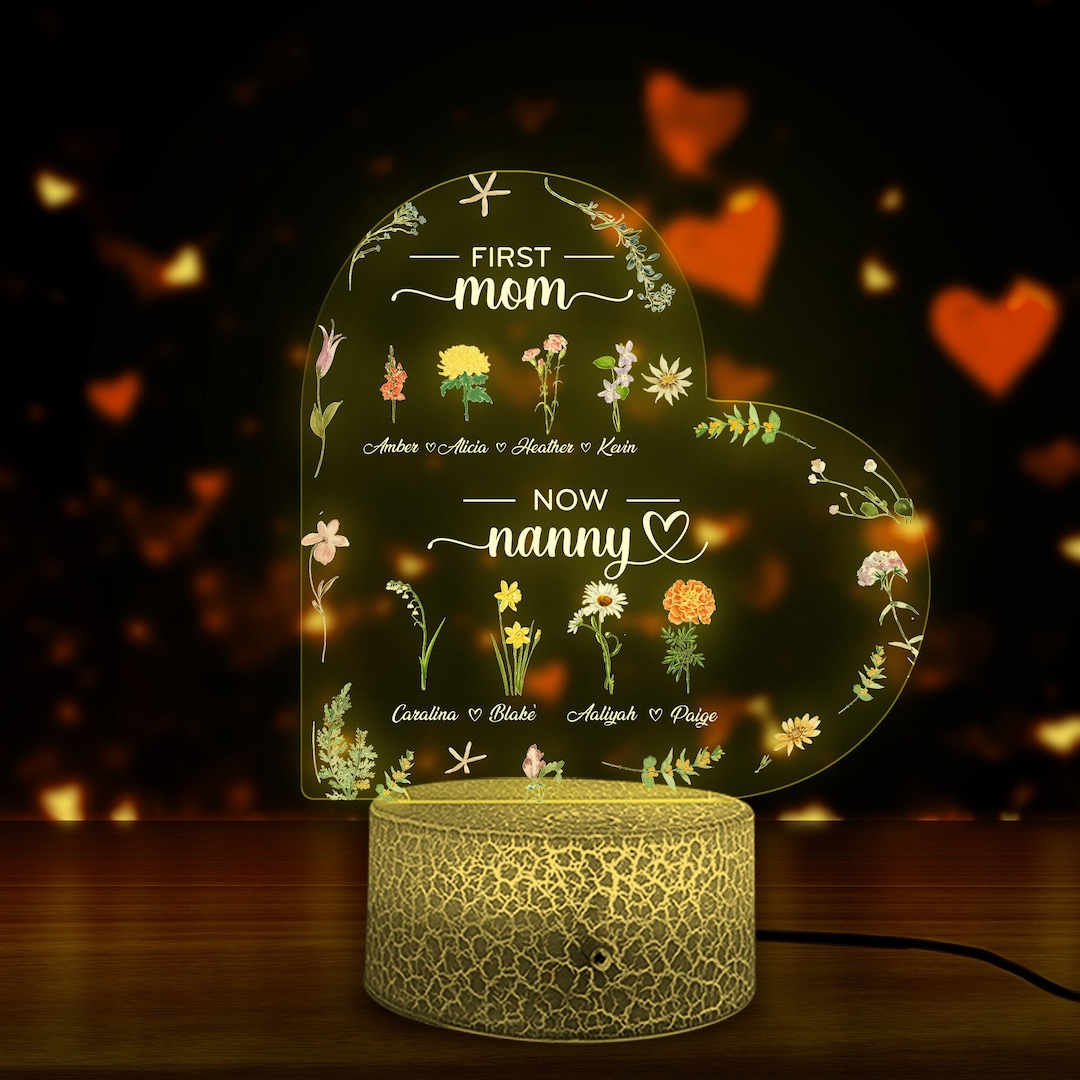 Personalized First Mom, Now Grandma Heart 3D Led Night Light, Birth ...