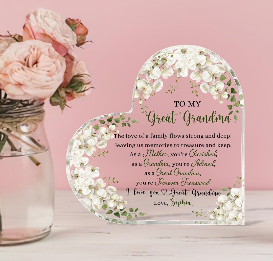 Personalized Message to Great Grandma, Custom Heart Acrylic Plaque for ...